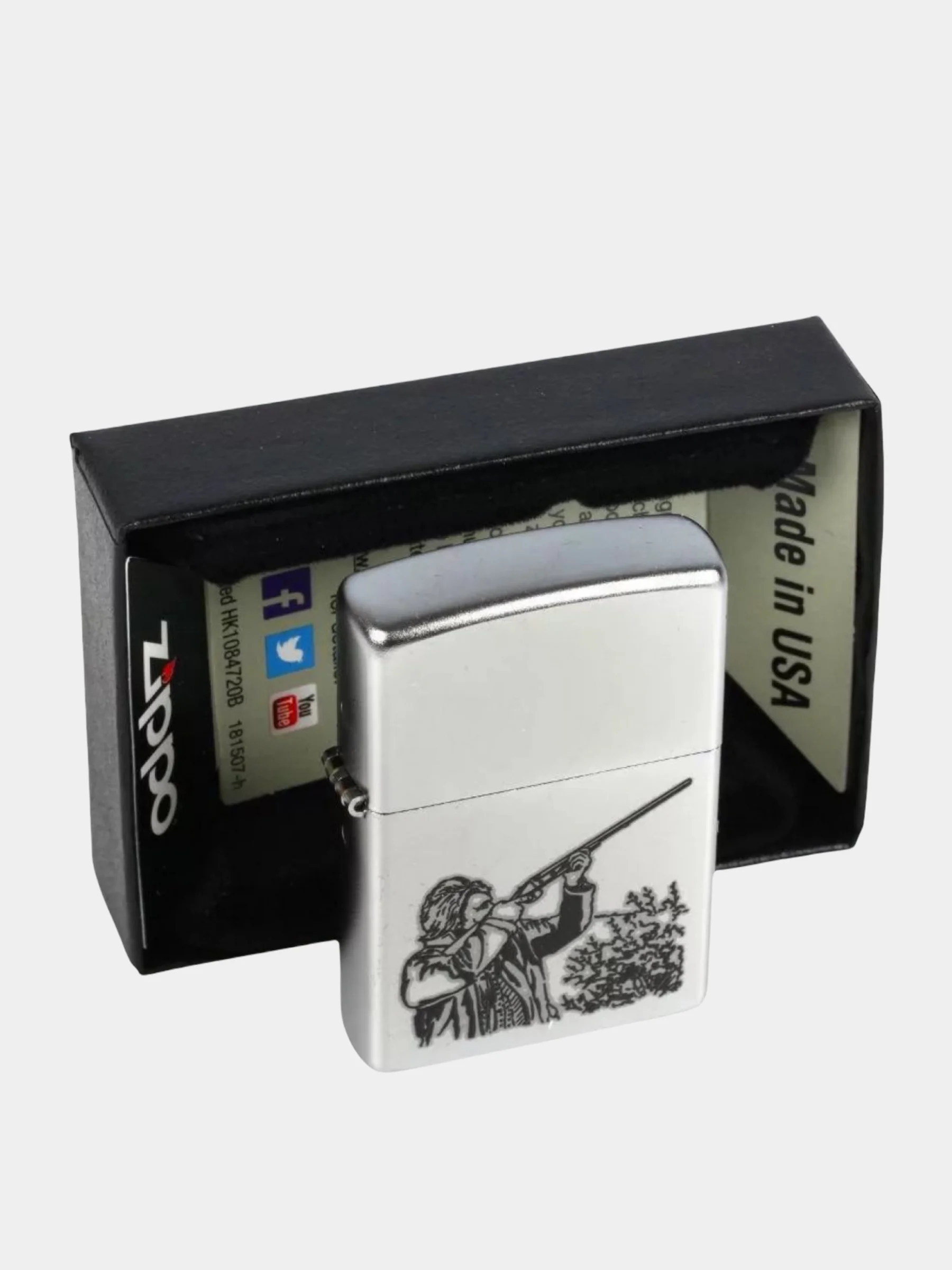 Зажигалка бензиновая Zippo 205 Hunter, Охотник с ружьем (покрытие Satin ...