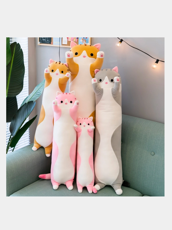 Мягкая игрушка-подушка "Кот-батон", Кошка сосиска, Длинный кот багет ...