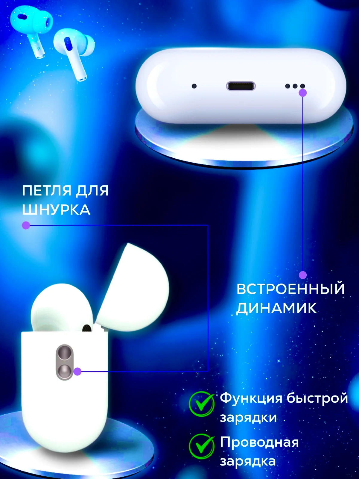 Беспроводные наушники Pods Pro 2 Type-C, с шумоподавлением и прозрачностью купить по цене 1821 ...